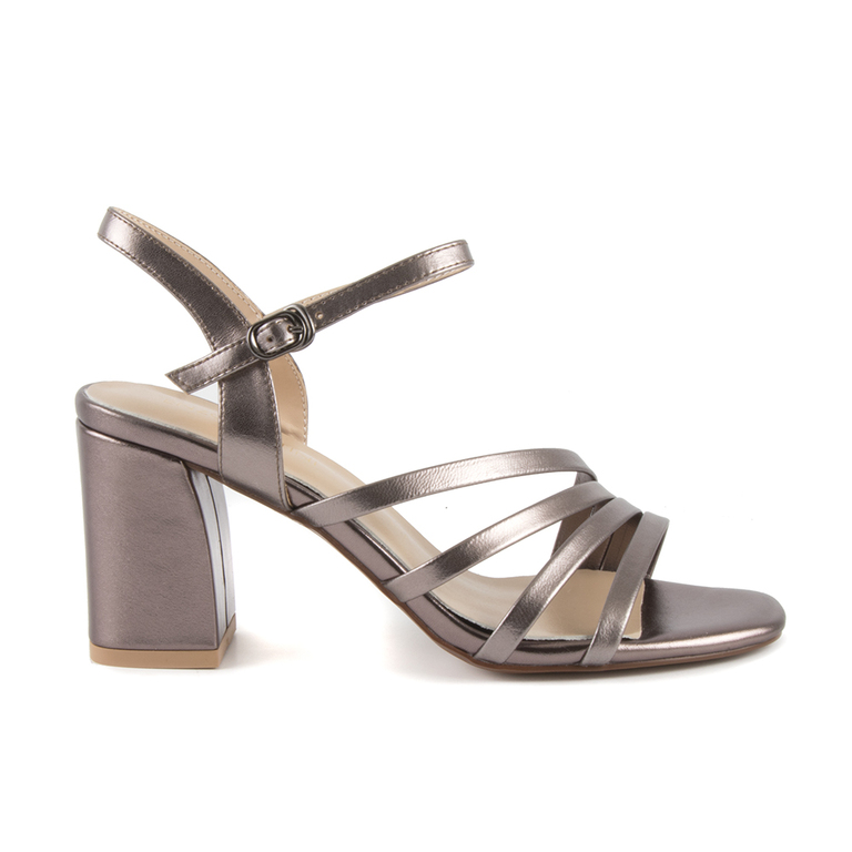 Enzo Bertini Sandale femei Enzo Bertini gri metalizat din piele cu toc ...